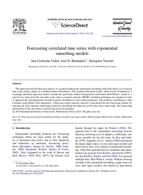 Pdf Forecasting Correlated Time Series With Exponential Smoothing Models
