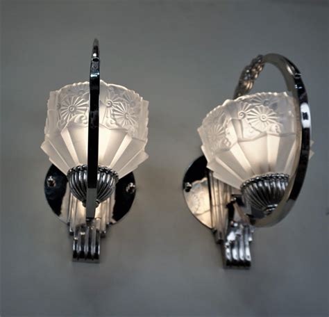 Pair Of 1920s Art Deco Nickel And Glass Wall Sconces By Daum At 1stdibs