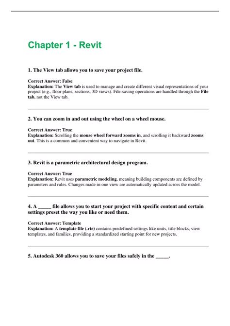 Chapter 1 Revit Questions And Answers 2025 Updated Solutions 100 Correct Answers