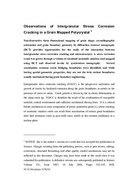 Pdf Observations Of Intergranular Stress Corrosion Cracking In A Grain Mapped Polycrystal