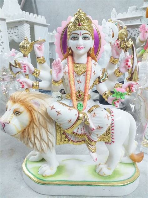 Painted Hindu Multicolor Marble Durga Statue For Worship Size 24 At