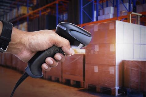 Workers Scanning Bar Code Scanner With Cargo Boxes Shipping Supplies Warehouse Computer Mobile