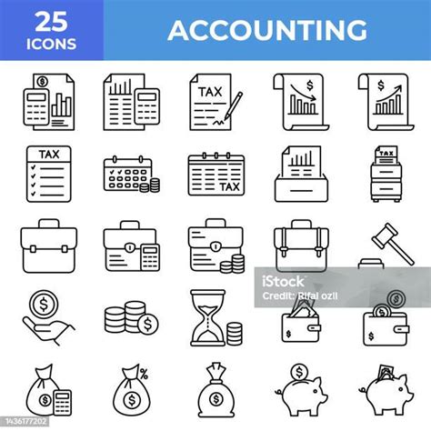 회계 아이콘 세트 아이콘 로고 디자인 벡터 템플릿 일러스트 레이 션 기호 및 기호 픽셀 완벽 계산함에 대한 스톡 벡터 아트 및 기타 이미지 Istock