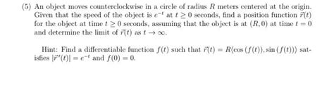 Solved 5 An Object Moves Counterclockwise In A Circle Of