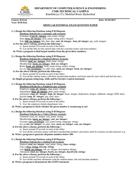 Dbms Lab Paper Pdf Databases Information Retrieval