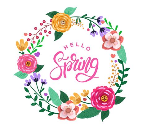 Premium Vector Hello Spring Vector Background Design Spring Greeting Text In Wreath Colorful