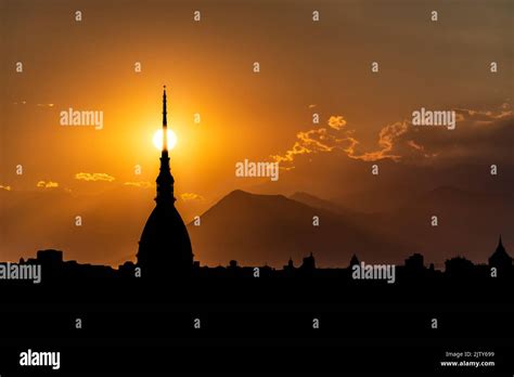 Silhouette Of Turin At Sunset Stock Photo Alamy
