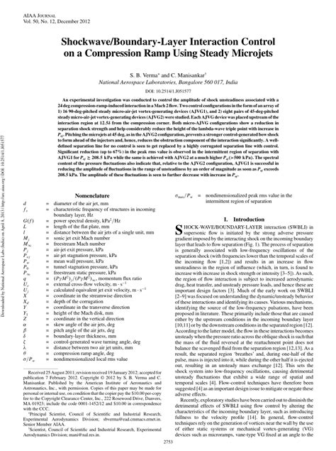 Pdf Shockwaveboundary Layer Interaction Control On A Compression