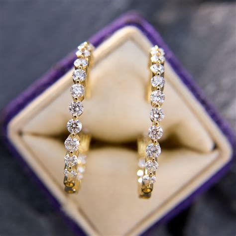 15 Carat Inside Out Hoop Diamond Earrings 14k Yellow Gold