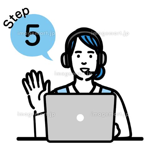 ステップ5 ラップトップの前に座って手順について説明をしているオペレーターの若い女性のイラスト素材 [213408396] イメージマート