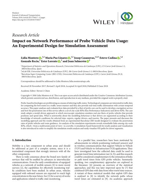 Pdf Impact On Network Performance Of Probe Vehicle Data Usage An Experimental Design For