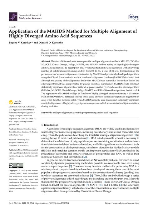 Pdf Application Of The Mahds Method For Multiple Alignment Of Highly Diverged Amino Acid Sequences