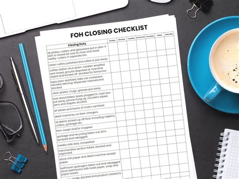 Server Closing Checklist Template Editable Serving Checklist