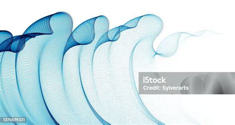 바람에 동적 웨이브 투명 한 얇은 명주 그물 섬유 입자 흐름 모션 효과 벡터 추상적인 배경입니다 3d 모양 도트 혼합 메쉬 차분한 배경 화면 파도에 대한 스톡 벡터 아트 및