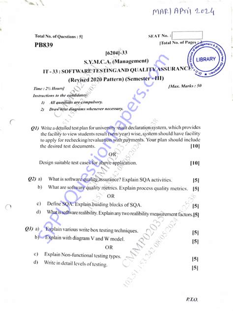 Postgraduate Pg Master Computer Applications Mca Semester 3 2024 May Software Testing