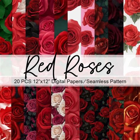 Red Roses Seamless Pattern Digital Papers Red Roses Background