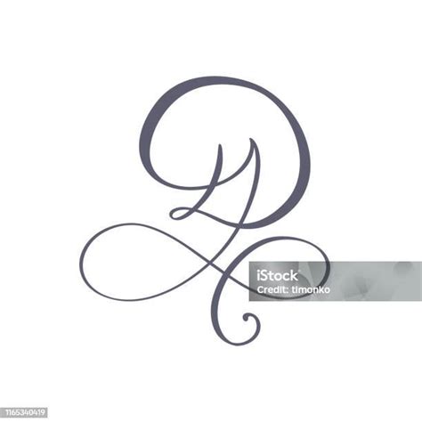Vector Hand Drawn Kaligrafi Bunga D Monogram Atau Logo Huruf Huruf