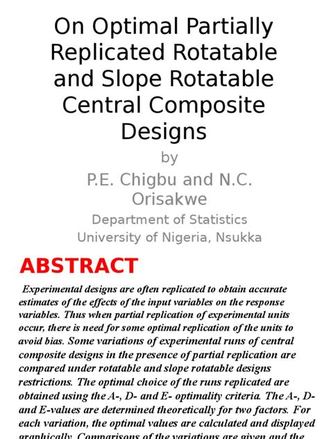 On Optimal Partially Replicated Rotatable And Slope Rotatable Central Composite Designs Pdf