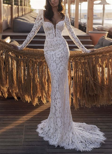 Elegant Lace Trumpetmermaid Sweetheart Long Sleeves Wedding Dresses