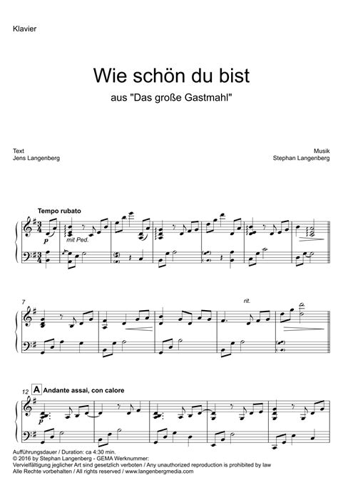 Wie schön du bist Piano Version Sheet Music Stephan Langenberg
