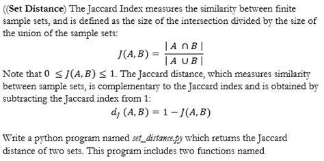 SOLVED Set Distance The Jaccard Index Measures The Similarity Between Finite Sample Sets And
