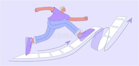Flat Vector Illustration Of Character Running On Work Progress Path Stock Illustration