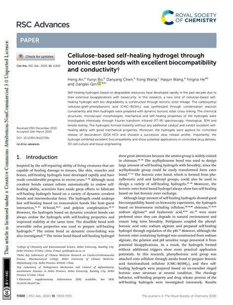 PDF Cellulose Based Self Healing Hydrogel Through Boronic Ester Bonds