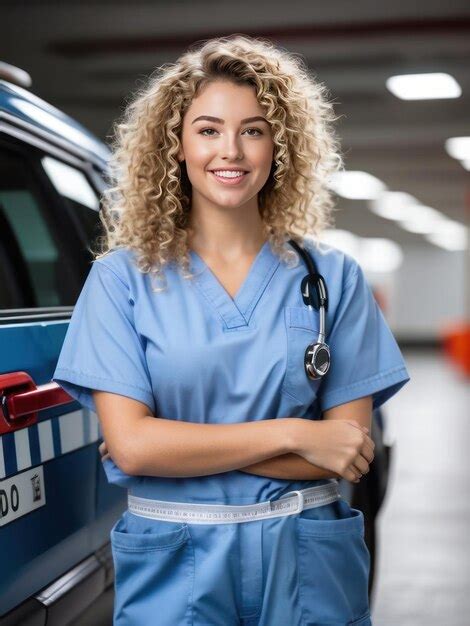 Premium Photo Smiling Attractive Curly Haired Female Paramedic