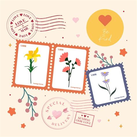 Premium Vector Flat Design Vector Cute Colorful Valentine Postage Stamp Post Mark Collection