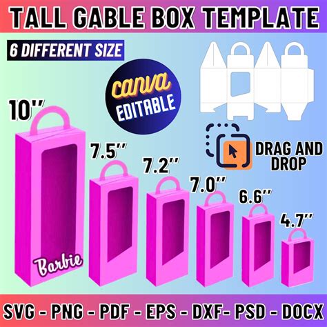 6 Size Tall Gable Box Template Doll Box Template T Box Template