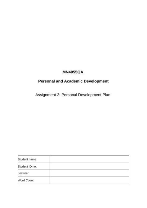 Personal Development Plan For Academic And Professional Growth