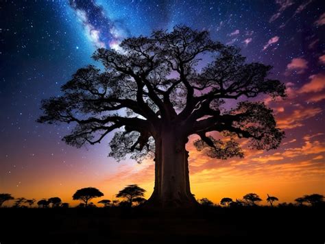 Premium Photo Silhouetted Baobab Under Milky Way