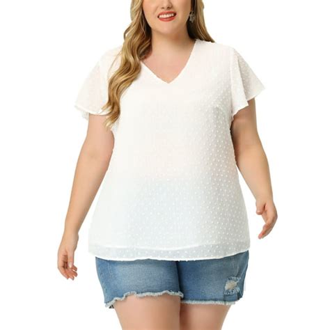 Agnes Orinda Womens Plus Size Summer V Neck Flare Sleeve Swiss Dots