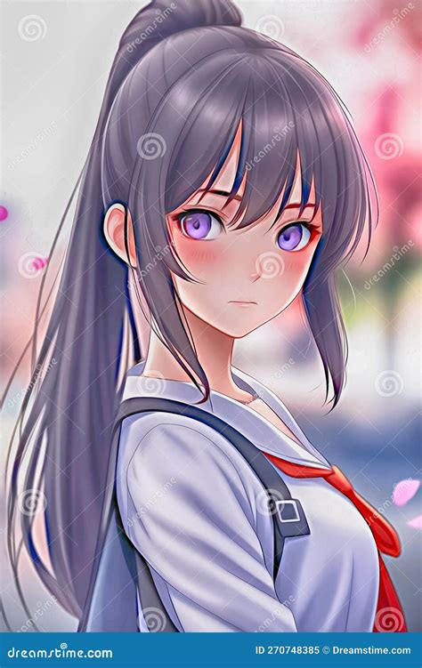 Colegiala Yendo A La Escuela Y Caminando Por La Calle Con Arte De Anime