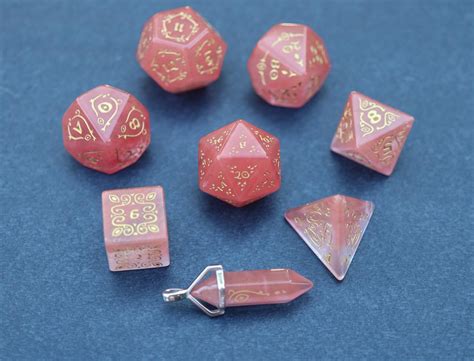Level Up Sylvan Watermelon Tourmaline Rpg Dice And Bonus Pendant Eventeny