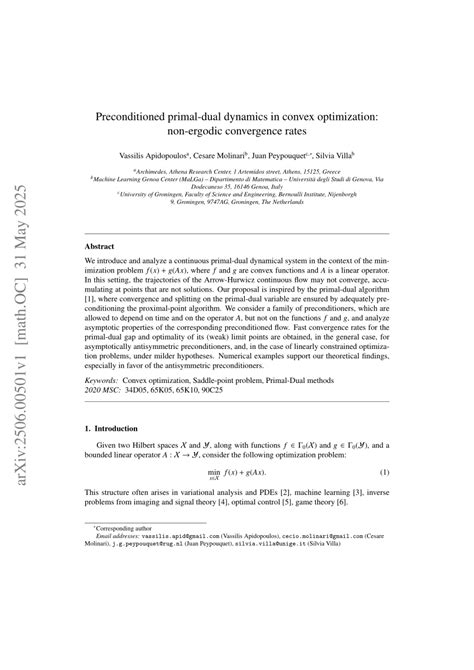 Pdf Preconditioned Primal Dual Dynamics In Convex Optimization Non Ergodic Convergence Rates