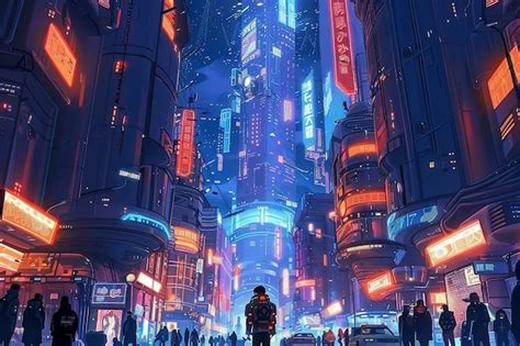 Rua Da Cidade Cyberpunk à Noite Com Luzes De Néon E Estética Futurista