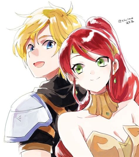 Two Anime Characters Are Standing Next To Each Other One Is Holding