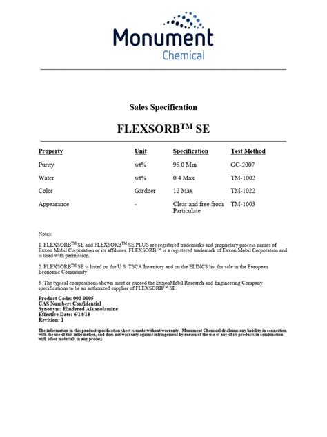 Flexsorb Tm Se Sales Spec 1 Pdf