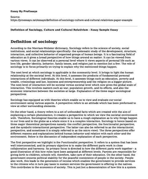 📚 definition of sociology culture and cultural relativism essay