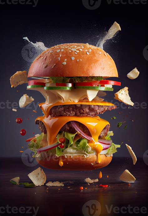 American Food Burger Layers Isolated Separated Burger Layers
