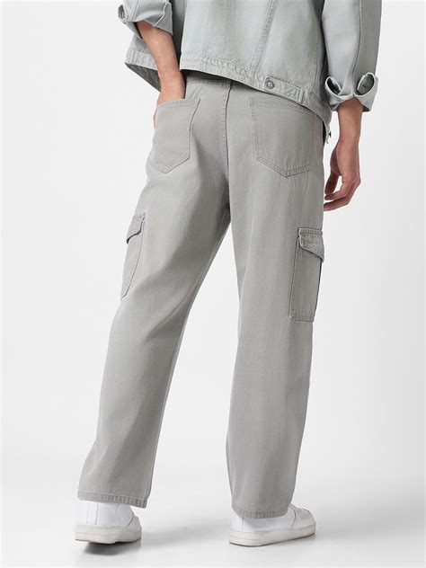 Mens Ice Grey Loose Fit Cargo Jeans With 6 Pockets Non Stretchable