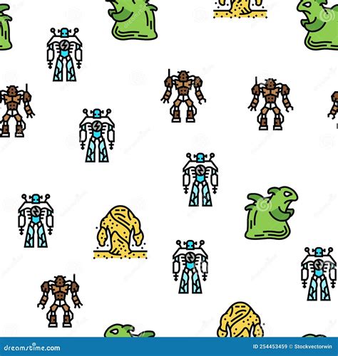 Monster Scary Fantasy Characters Vector Seamless Pattern Stock Vector