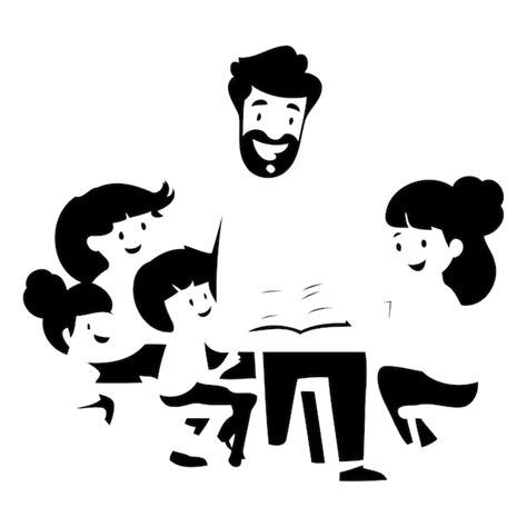 Padre e hijos leyendo un libro juntos Ilustración vectorial al estilo