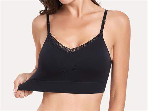 V Neck Lace Trim Bra With Back Closure Wireless Bra Comfort Bra For