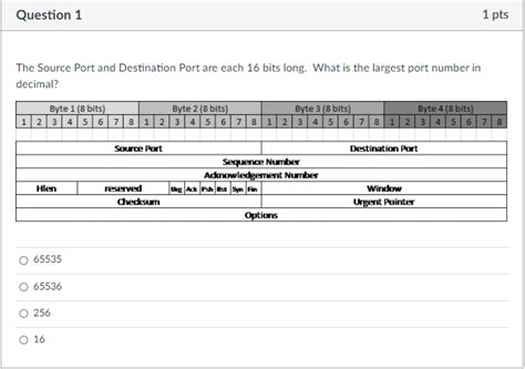 solved question 1 1 pts the source port and destination port