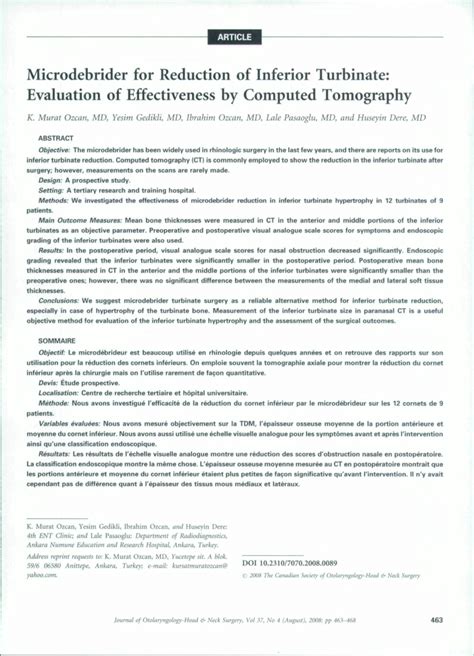 Pdf Microdebrider For Reduction Of Inferior Turbinate Evaluation Of Effectiveness By Computed