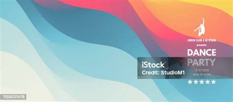 날짜와 시간 세부 사항 댄스 파티 초대장 음악 이벤트 전단지 또는 배너입니다 동적 효과와 3d 물결 모양 배경입니다 벡터 일러스트입니다 3차원 형태에 대한 스톡 벡터 아트