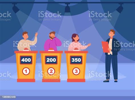 Tv 쇼 평면 벡터 일러스트에 퀴즈 게임을하는 사람들 대회에 대한 스톡 벡터 아트 및 기타 이미지 대회 일러스트레이션 공연 Istock