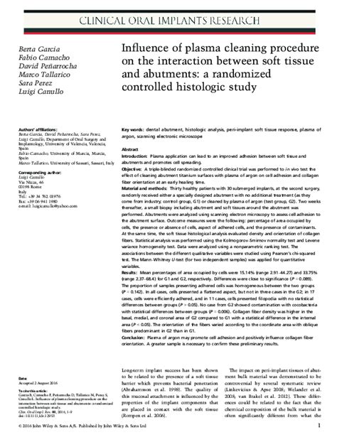 Pdf Influence Of Plasma Cleaning Procedure On The Interaction Between